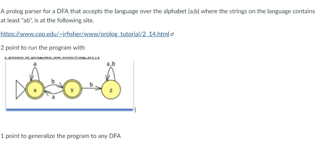 A prolog parser for a DFA that accepts the language | Chegg.com