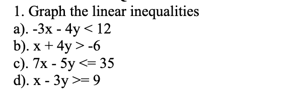 Solved 1. Graph the linear inequalities a). −3x−4y