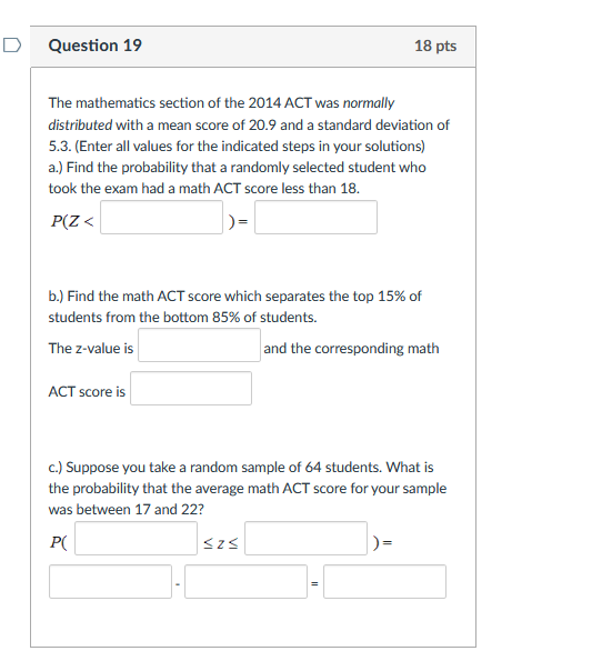 Solved Question 19 18 pts The mathematics section of the | Chegg.com