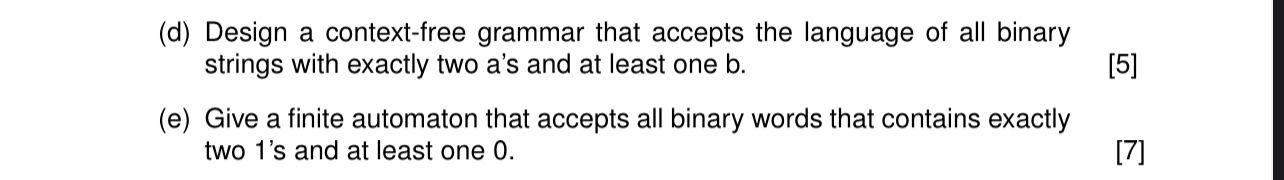 Solved (d) Design a context-free grammar that accepts the | Chegg.com