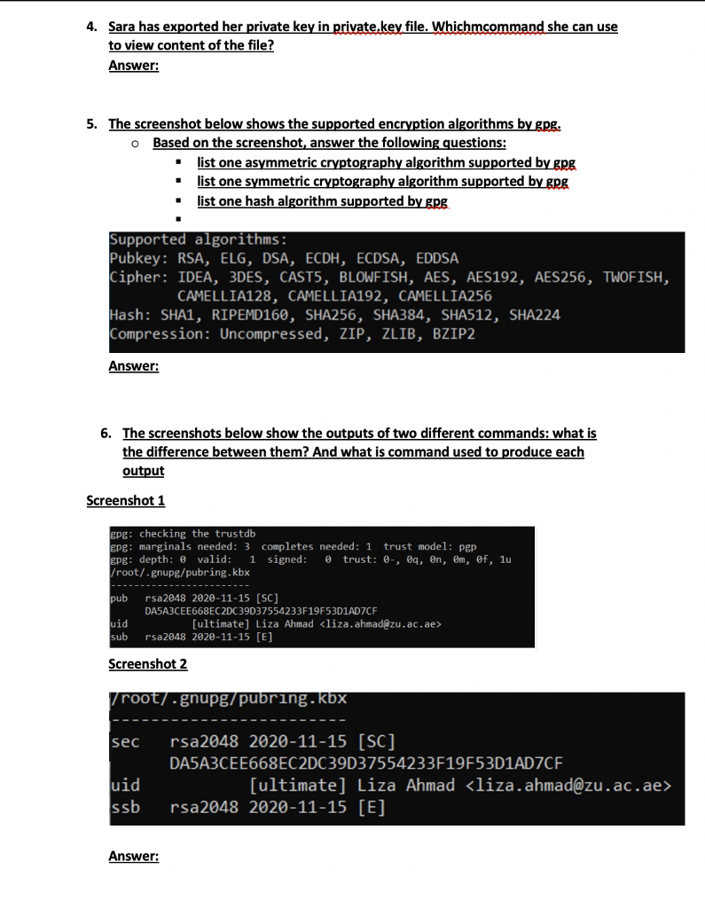 Solved 4. Sara has exported her private key in private.key | Chegg.com