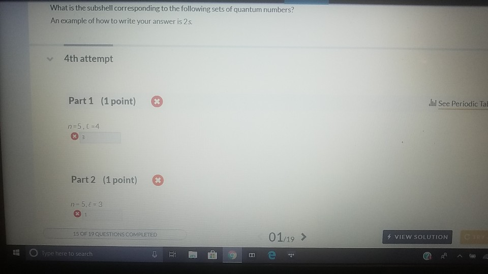 Solved What is the subshell corresponding to the following | Chegg.com