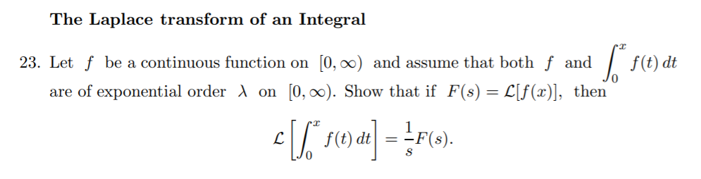Solved The Laplace transform of an Integral f(t) dt 23. Let | Chegg.com