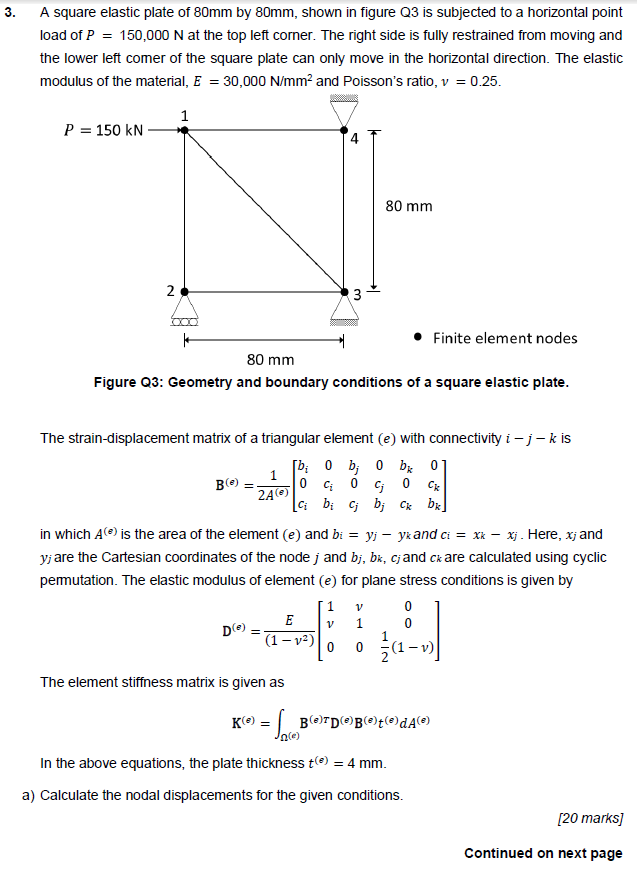 Solved 3. A square elastic plate of 80mm by 80mm, shown in | Chegg.com