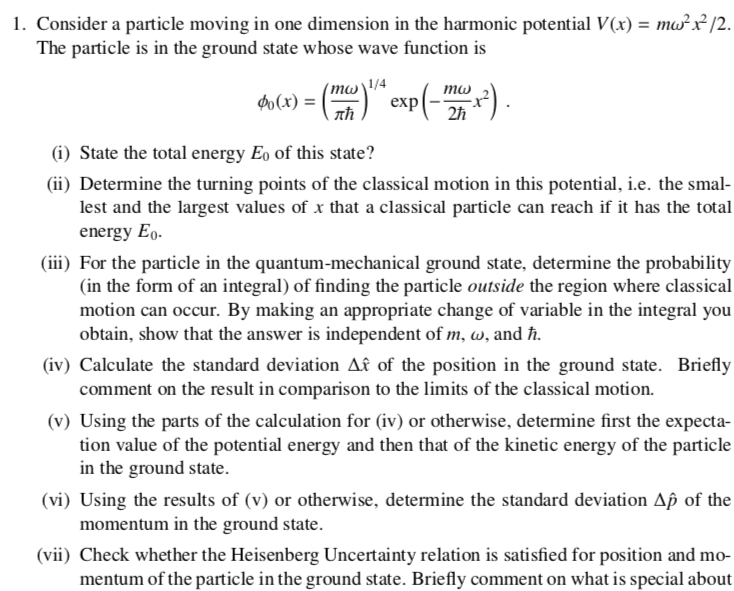 Solved 1. Consider a particle moving in one dimension in the | Chegg.com