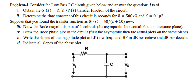 Solved Problem-1 Consider the Low Pass RC circuit given | Chegg.com