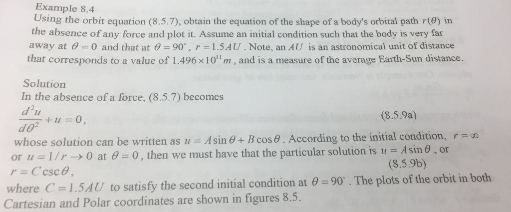Example 8.4 Using the orbit equation (8.5.7), obtain | Chegg.com