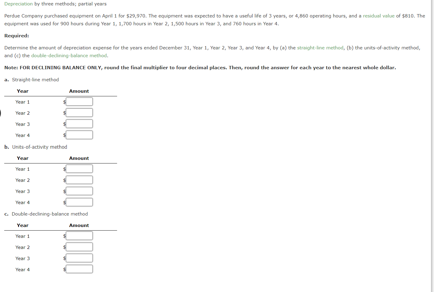 Solved Depreciation by three methods; partial years | Chegg.com