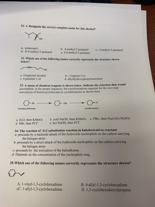 Solved 31-1. Designate the correct complete name for this | Chegg.com
