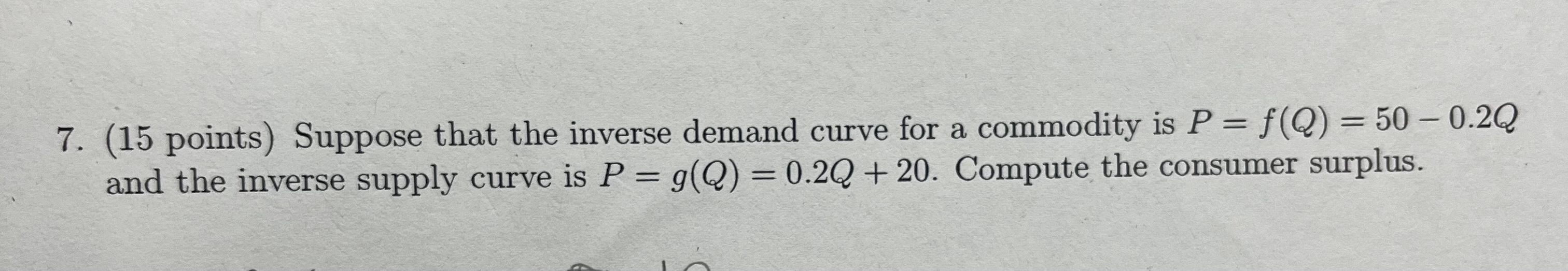 Solved 7. ( 15 points) Suppose that the inverse demand curve | Chegg.com