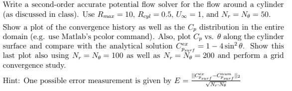 Write a second-order accurate potential flow solver | Chegg.com
