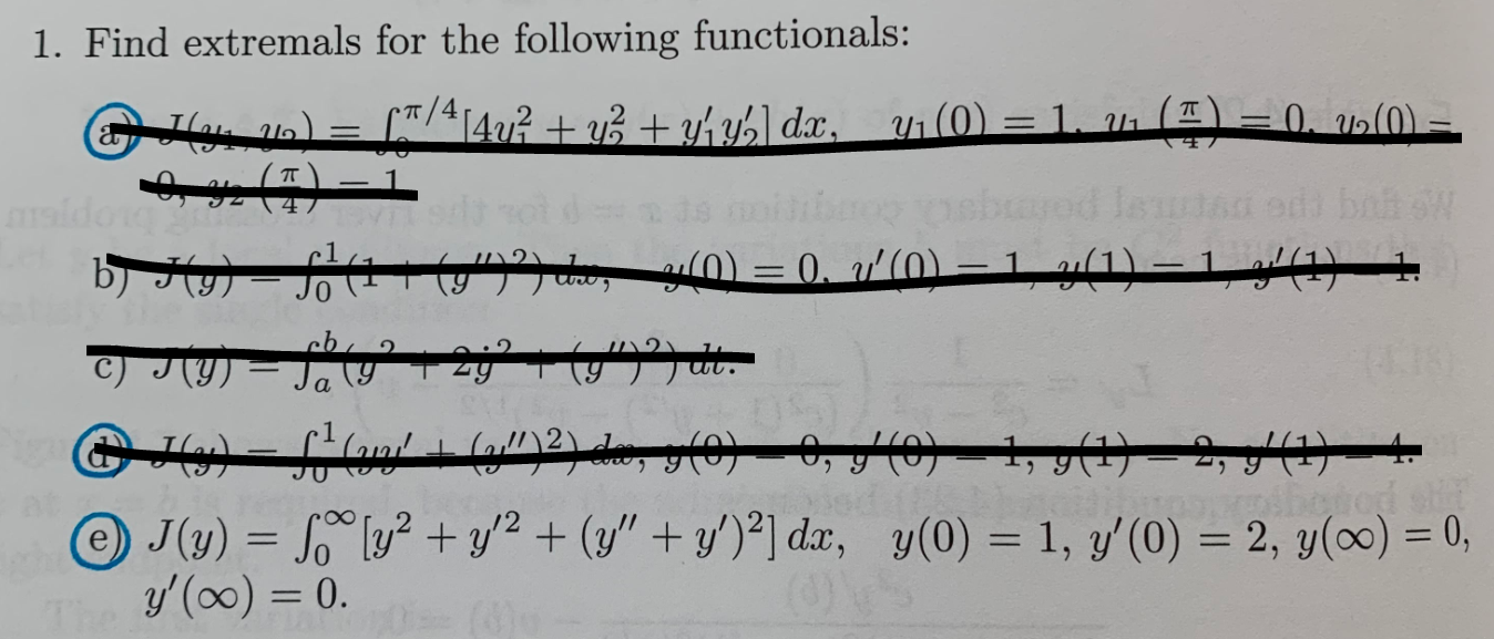 Solved 1. Find extremals for the following functionals: : | Chegg.com