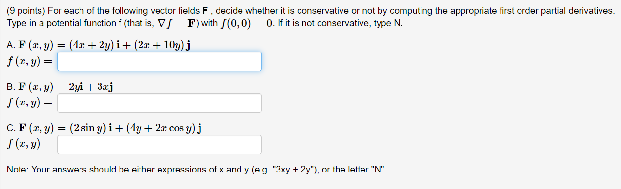 Solved For each of the following vector fields F , decide | Chegg.com