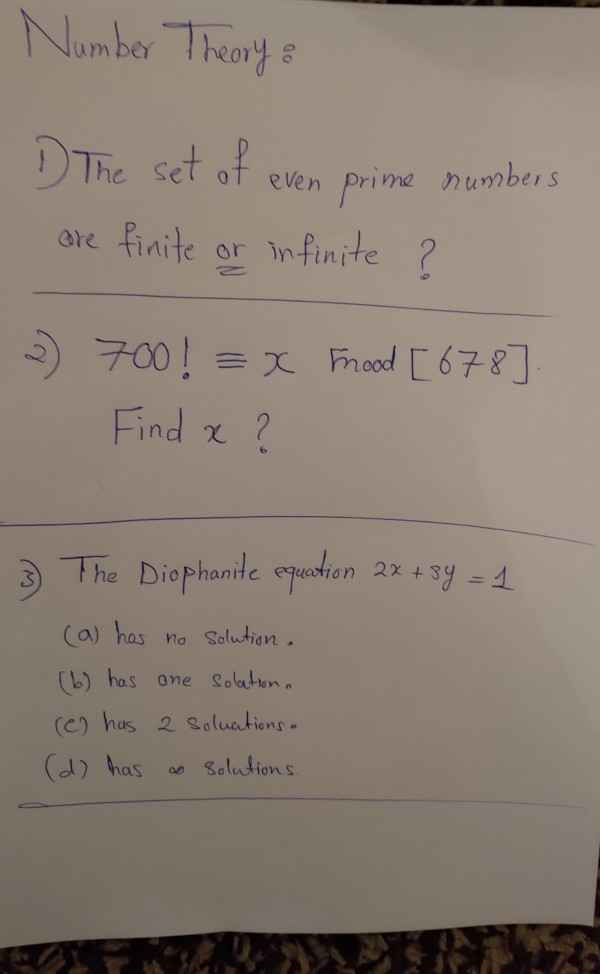 Solved Number Theory: D. The set of even prime numbers are | Chegg.com