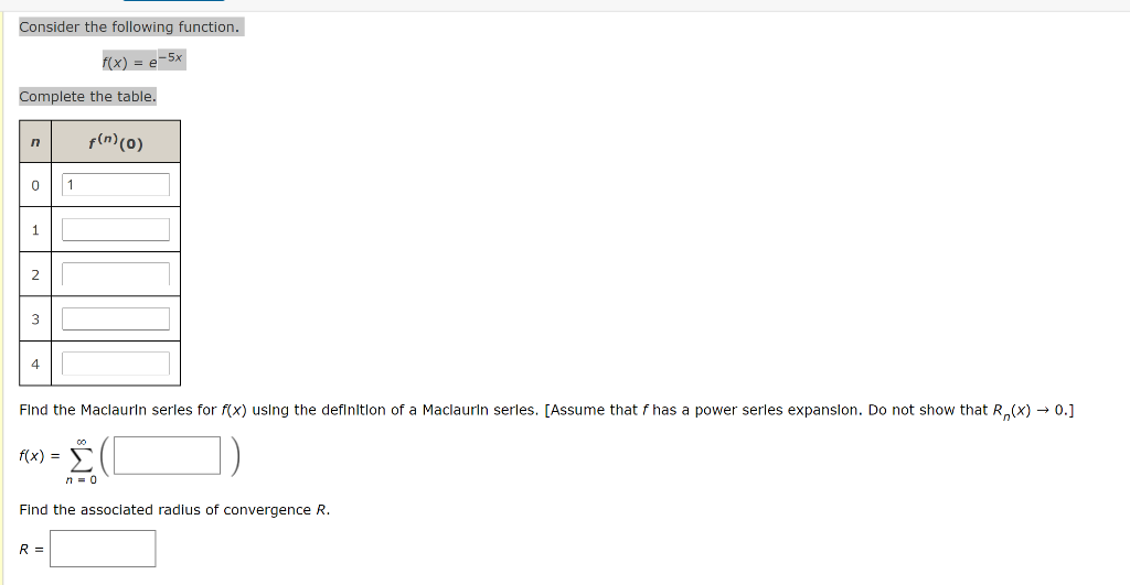Solved Consider the following function. f(x) = e -5x | Chegg.com