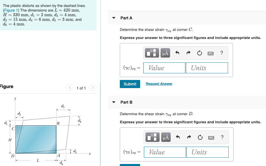 Solved The plastic distorts as shown by the dashed lines. | Chegg.com