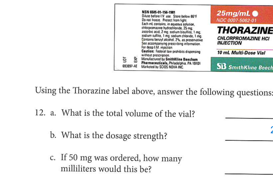 Solved Using the Thorazine label above, answer the following | Chegg.com