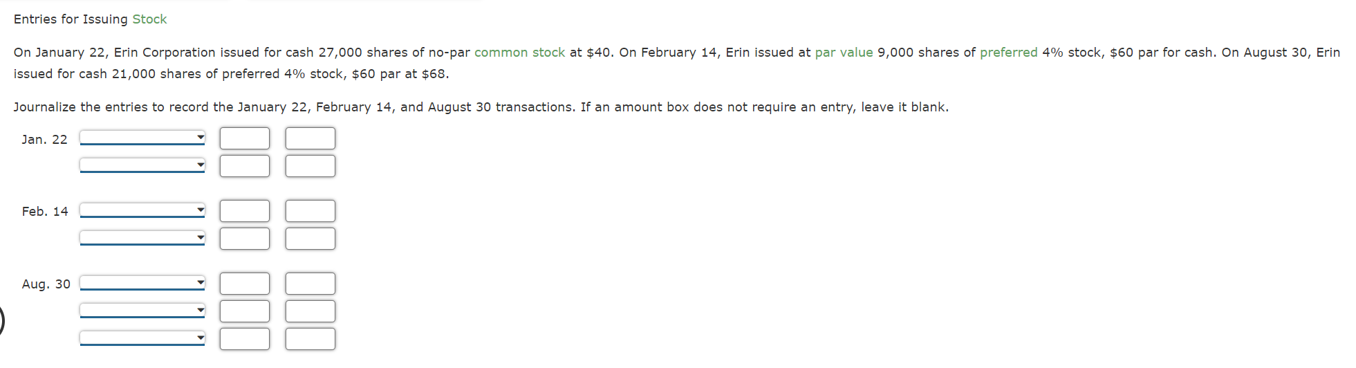 Solved Entries for Issuing Stock issued for cash 21,000 | Chegg.com