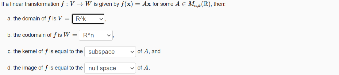 Solved f a linear transformation f:V→W is given by f(x)=Ax | Chegg.com