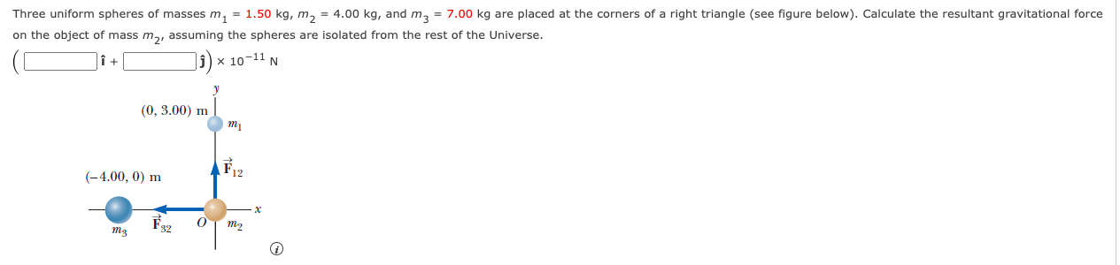Solved Three uniform spheres of masses m1=1.50 kg,m2=4.00 | Chegg.com