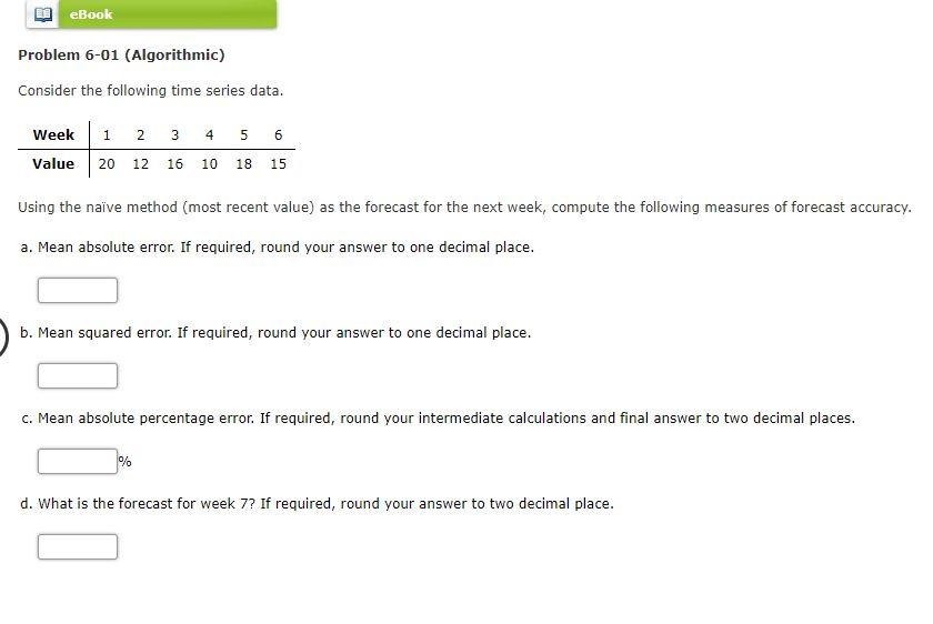 Solved eBook Problem 6-01 (Algorithmic) Consider the | Chegg.com