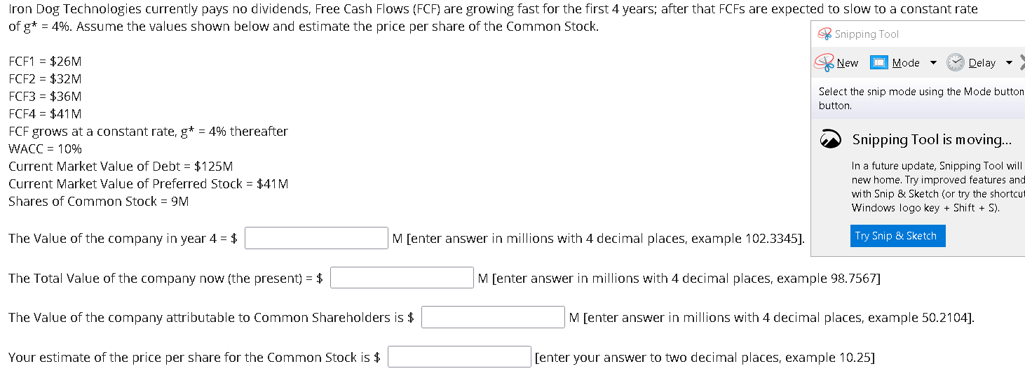 Solved Iron Dog Technologies currently pays no dividends, | Chegg.com