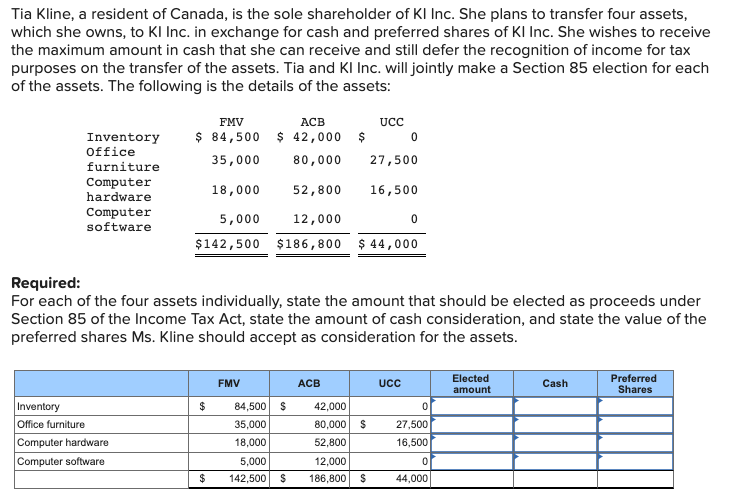 Solved Tia Kline, a resident of Canada, is the sole | Chegg.com