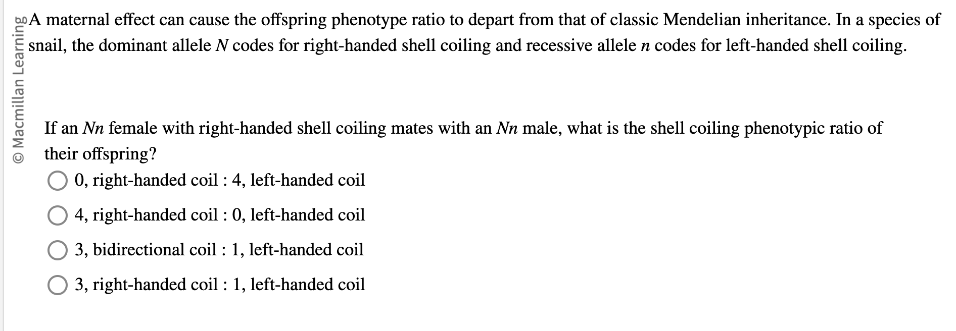 Solved If an Nn ﻿female with right-handed shell coiling | Chegg.com
