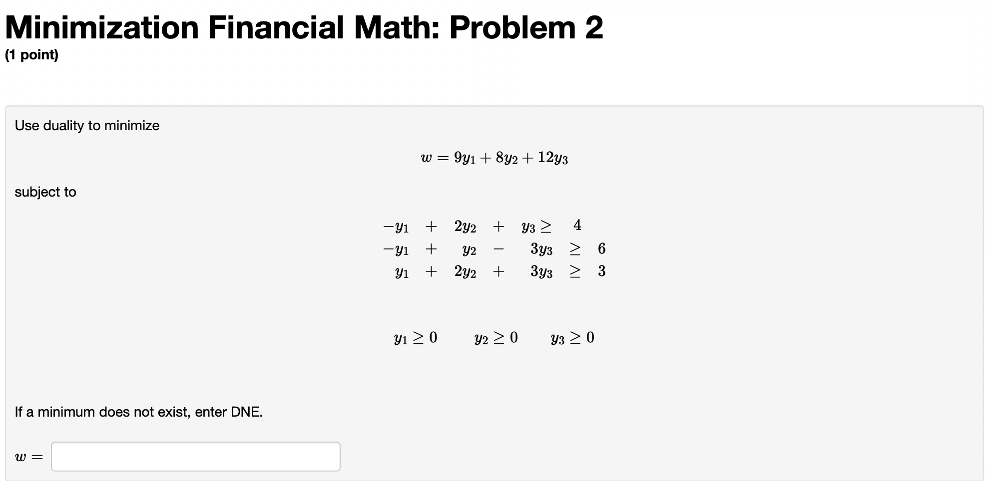 Solved Minimization Financial Math: Problem 2 (1 point) Use | Chegg.com