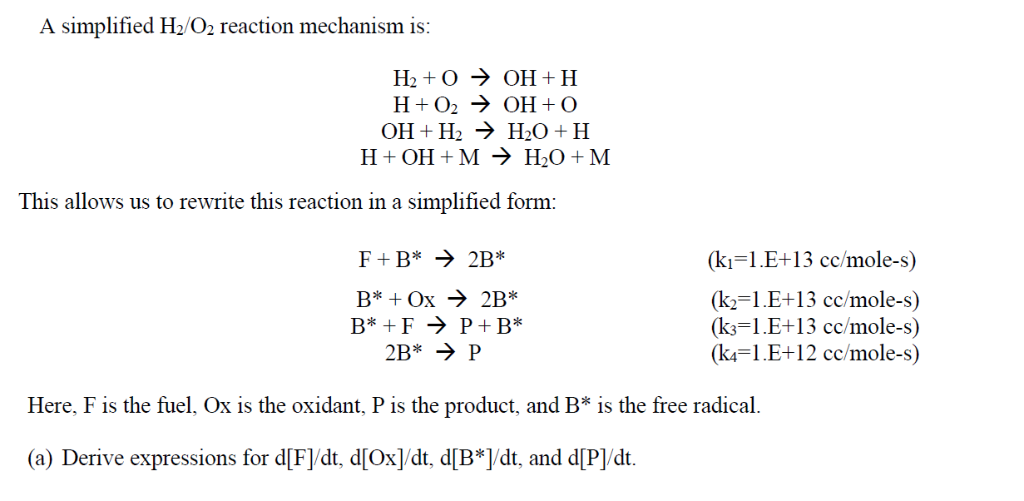 A simplified H2/O2 reaction mechanism is 1S: OH + H2 | Chegg.com