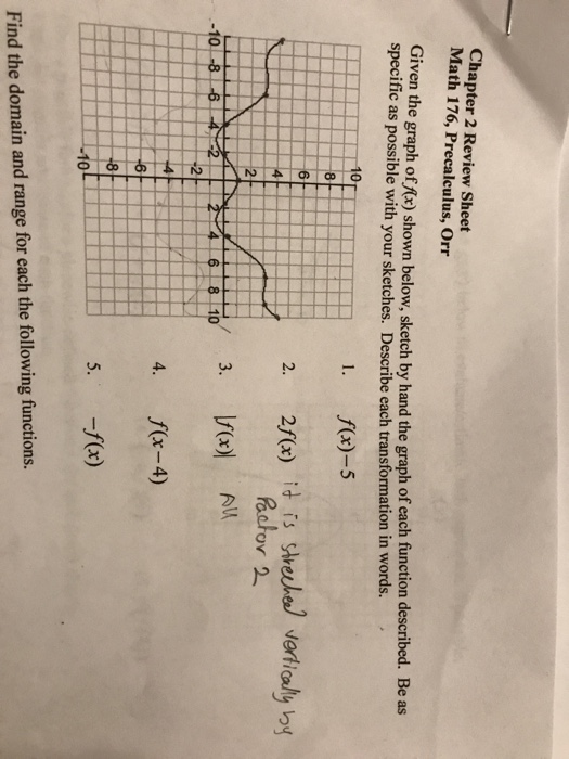 Solved Chapter 2 Review Sheet Math 176, Precalculus, Orr | Chegg.com
