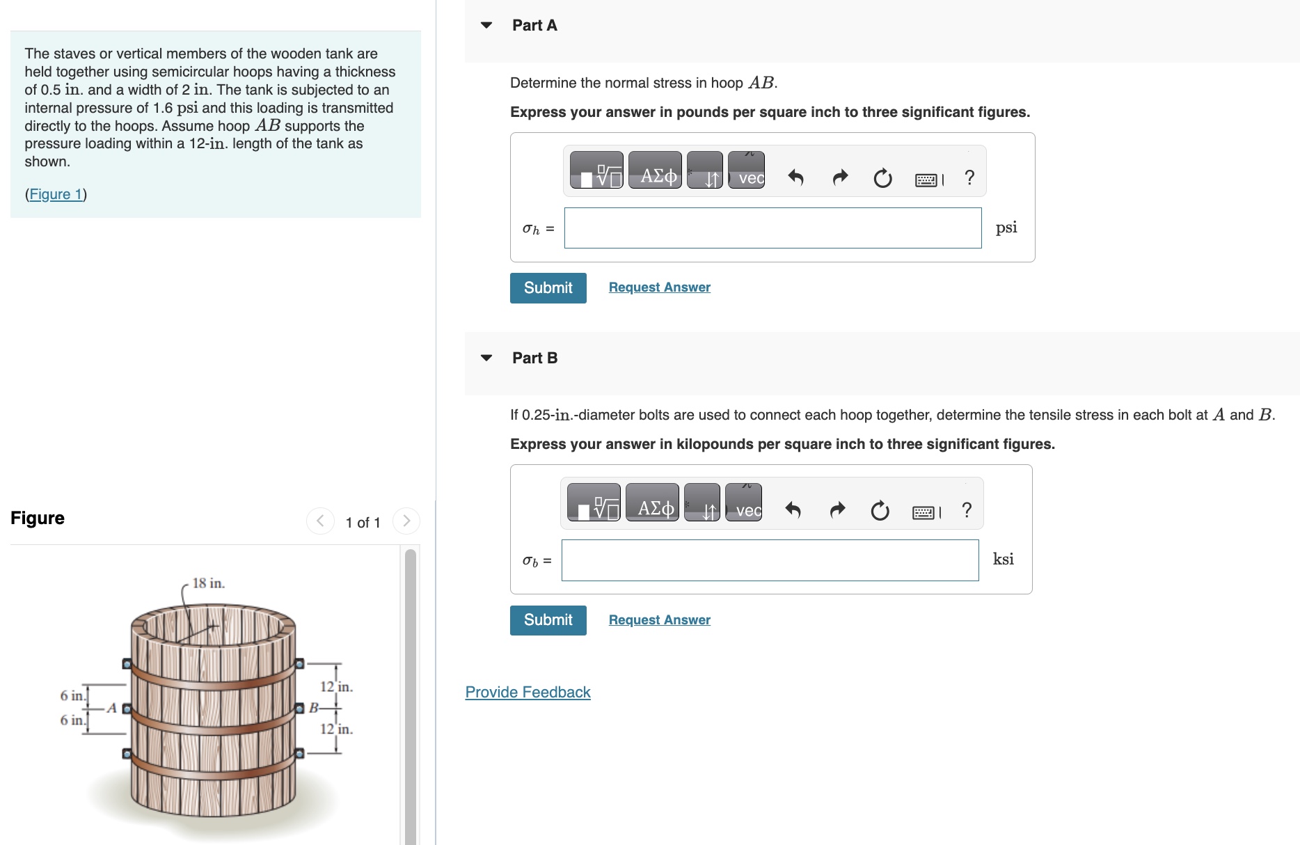 Solved The staves or vertical members of the wooden tank are | Chegg.com