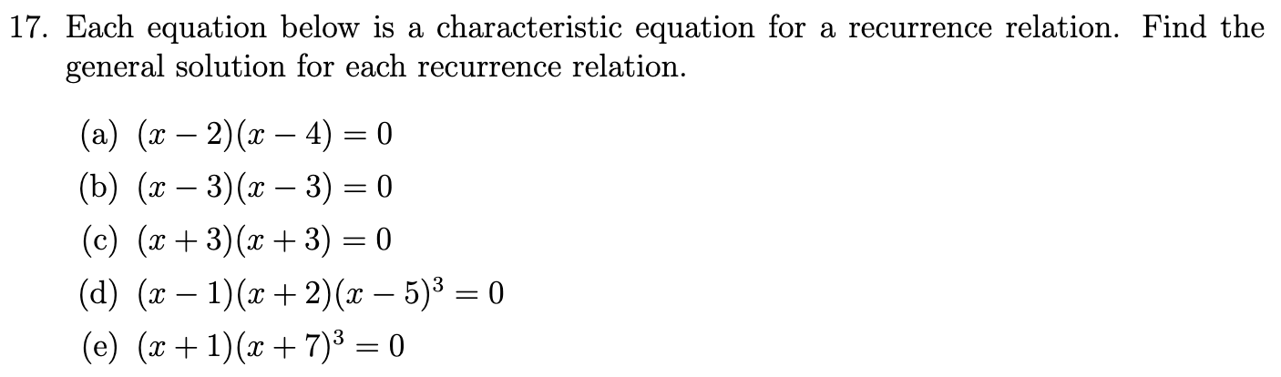 Solved 17. Each equation below is a characteristic equation | Chegg.com