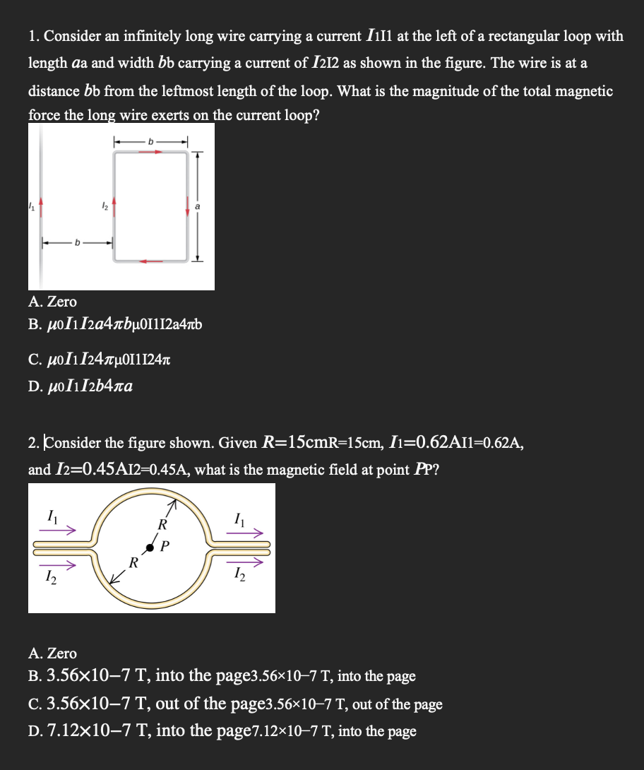 Solved 1. Consider an infinitely long wire carrying a | Chegg.com