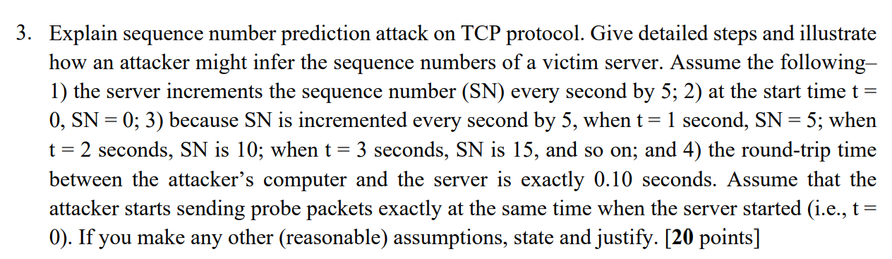 3. Explain sequence number prediction attack on TCP | Chegg.com