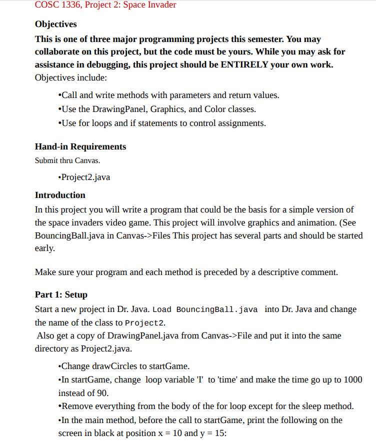 Solved COSC 1336, Project 2: Space Invader Objectives This | Chegg.com