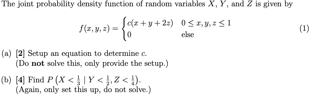 Solved The joint probability density function of random | Chegg.com