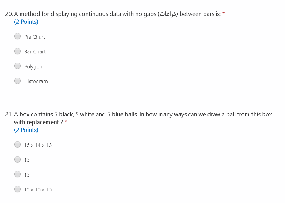 Solved 20. A method for displaying continuous data with no | Chegg.com