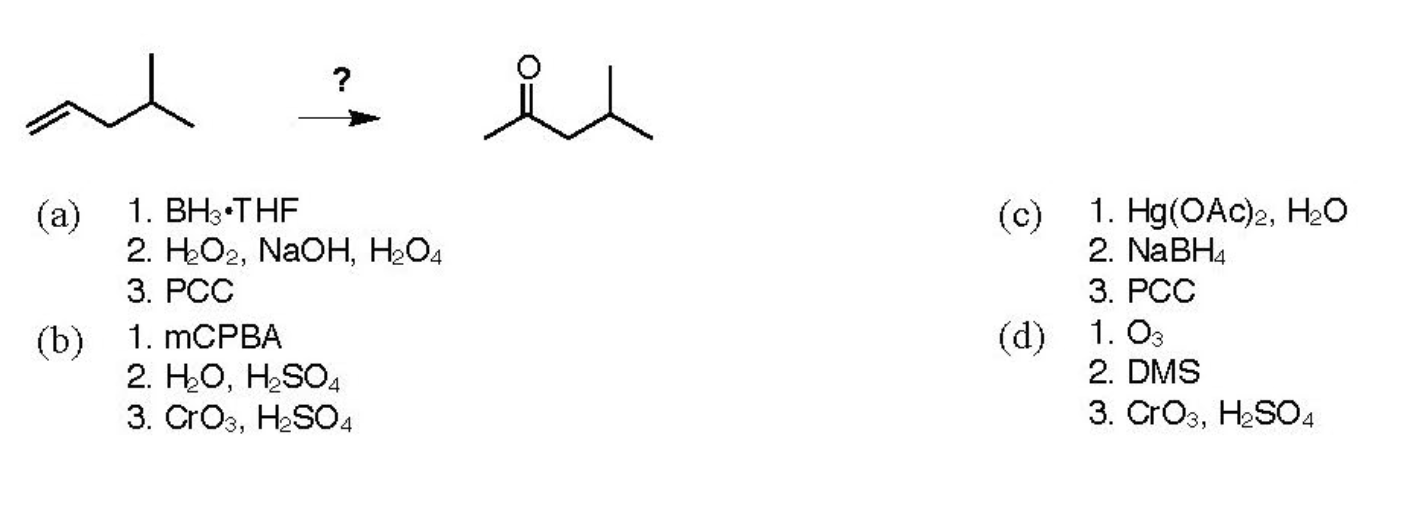 Solved (a) 1. BH3⋅THF (c) 1. Hg(OAc)2,H2O 2. H2O2,NaOH,H2O4 | Chegg.com