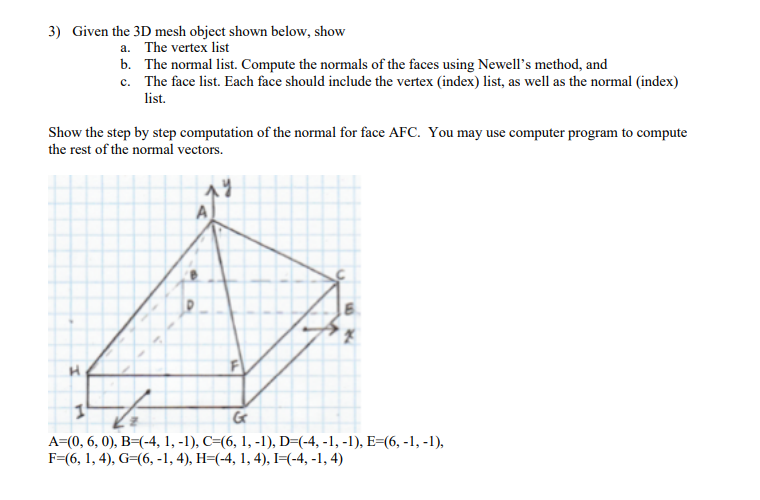 3) Given the 3D mesh object shown below, show a. The | Chegg.com