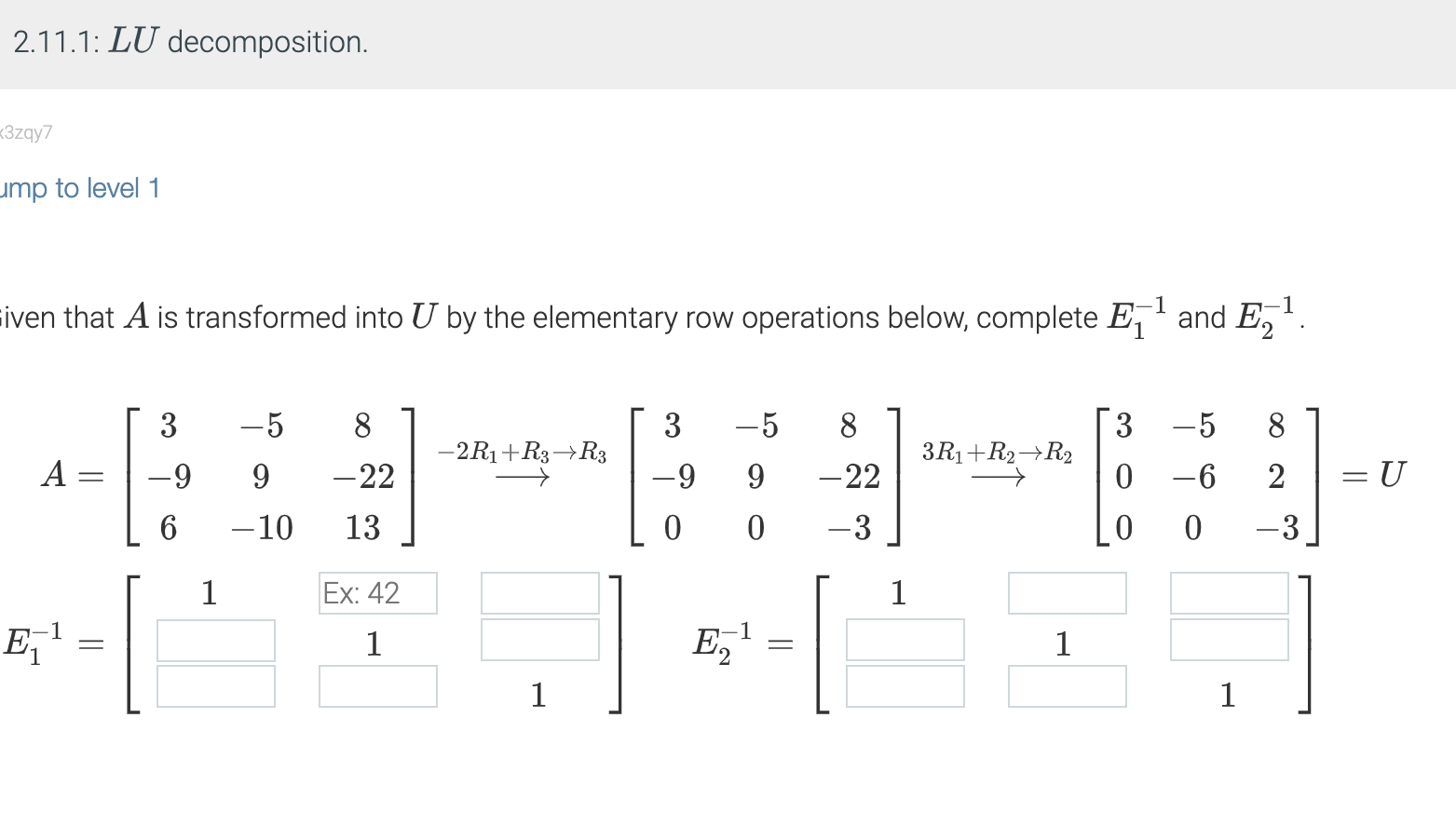 Solved 2.11.1: LU decomposition. ump to level 1 iven that A | Chegg.com