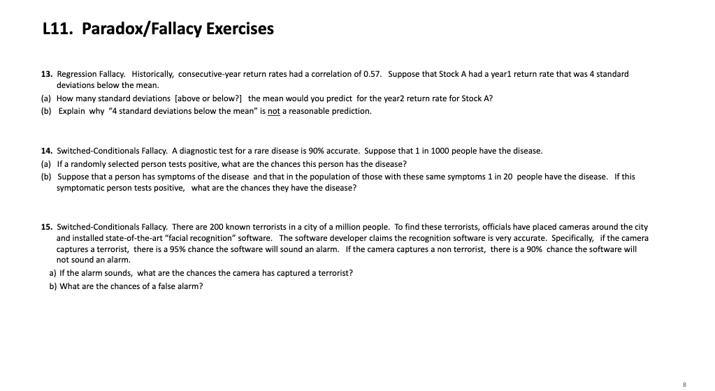 Solved 13. Regression Fallacy. Historically, | Chegg.com
