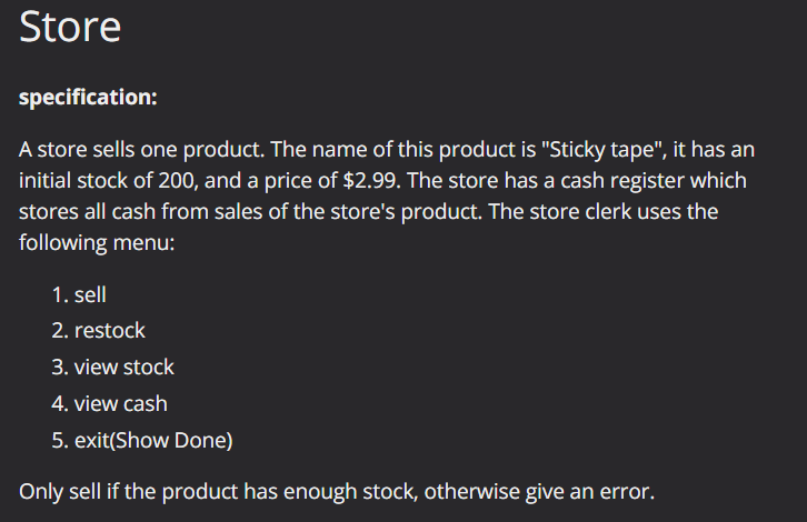 Solved Store specification: A store sells one product. The | Chegg.com