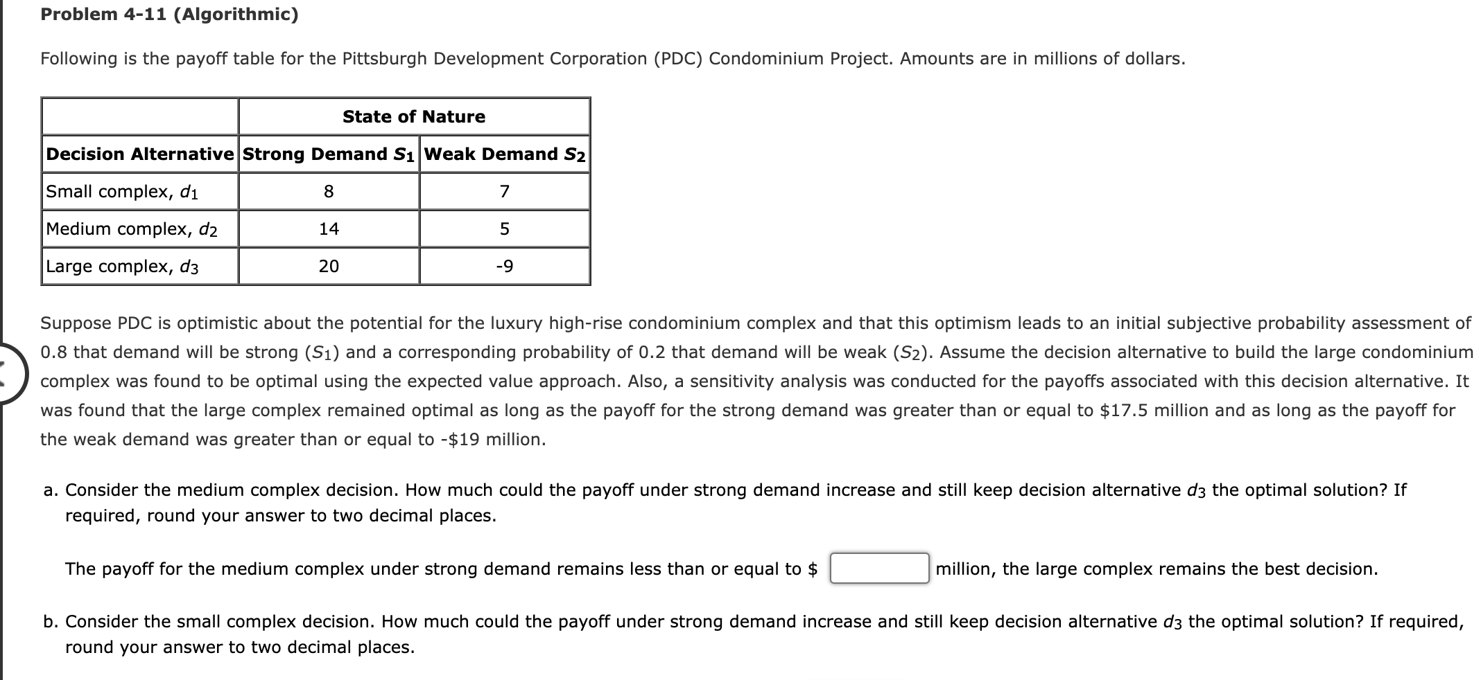 Solved Problem 4-11 (Algorithmic) Following is the payoff | Chegg.com