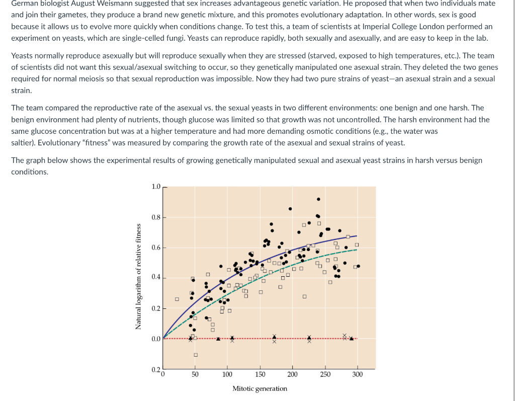Solved German biologist August Weismann suggested that sex | Chegg.com