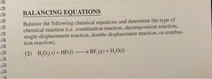 Solved BALANCING EQUATIONS Balance the following chemical | Chegg.com