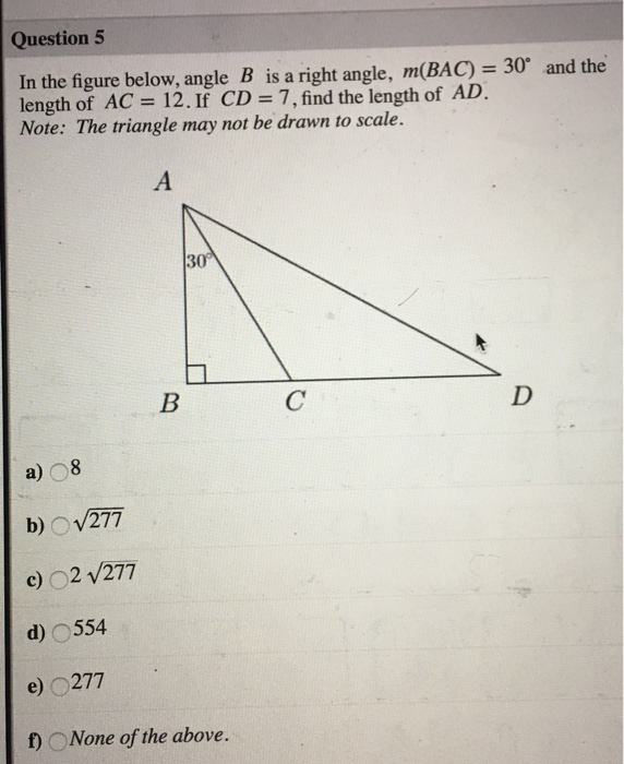 Solved Question 5 In the figure below, angle B is a right | Chegg.com