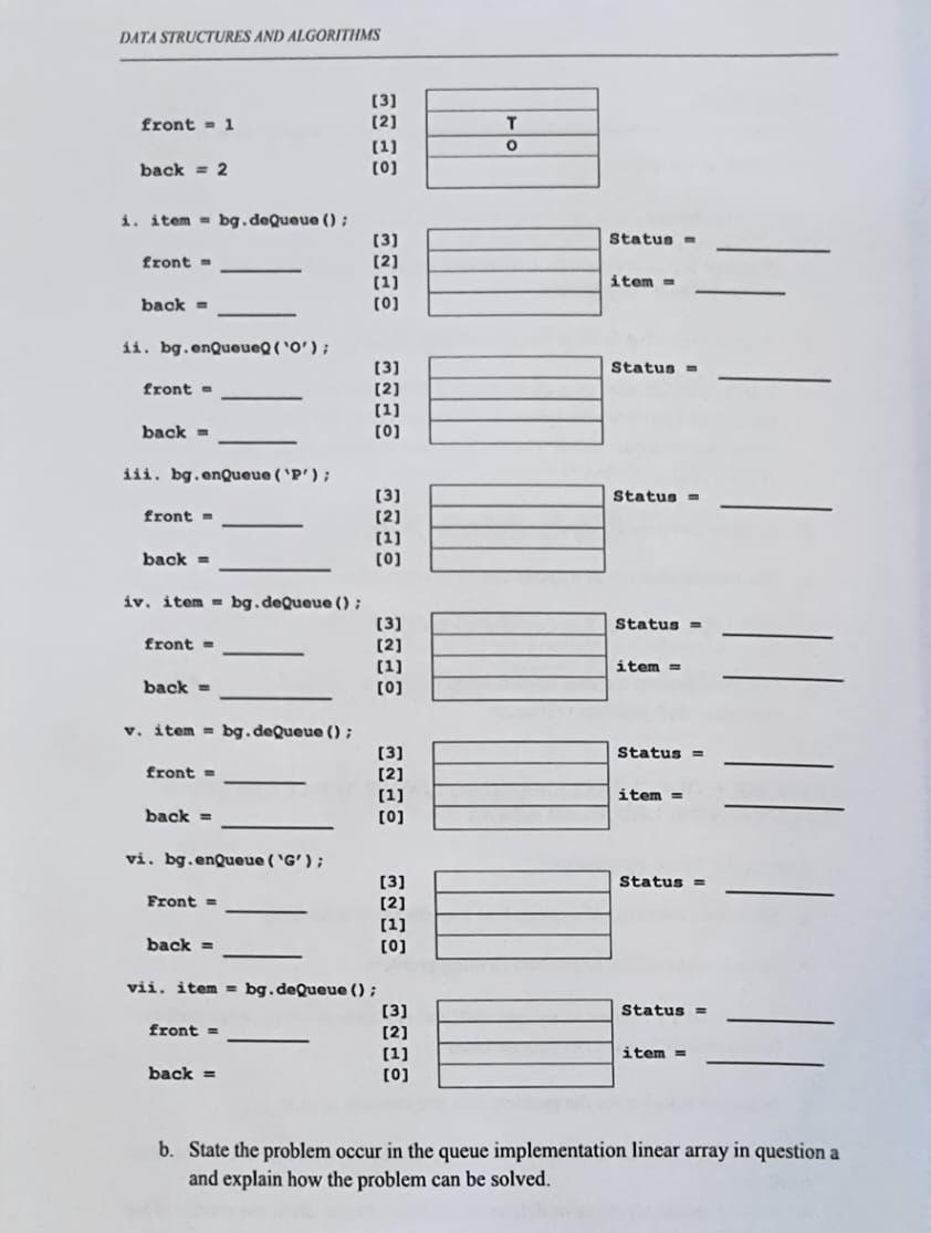Solved 2. Given a queue implementation linear array, named | Chegg.com