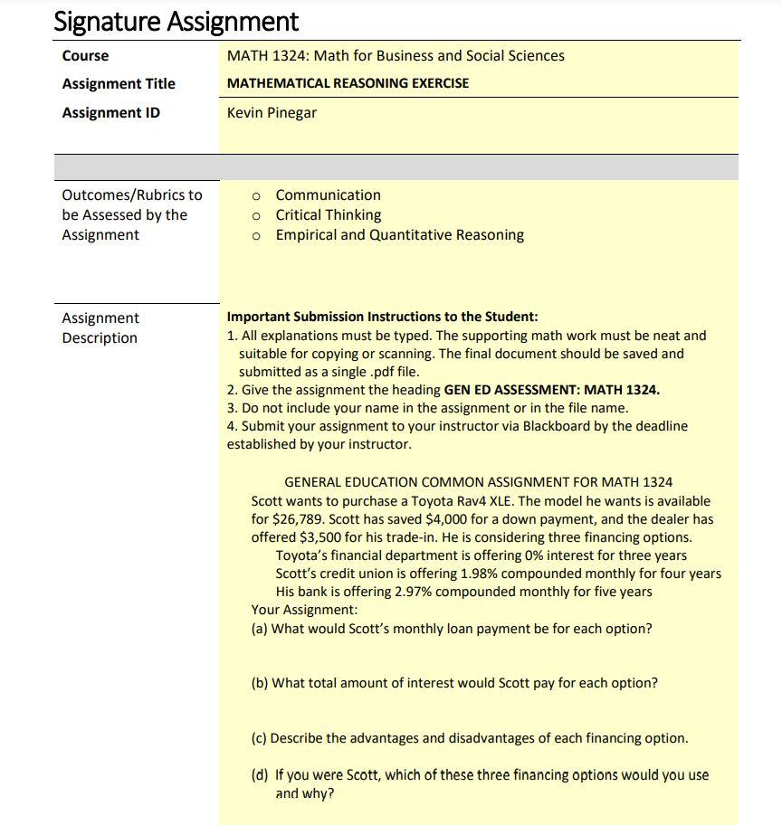 Solved Signature Assignment Course MATH 1324: Math for | Chegg.com