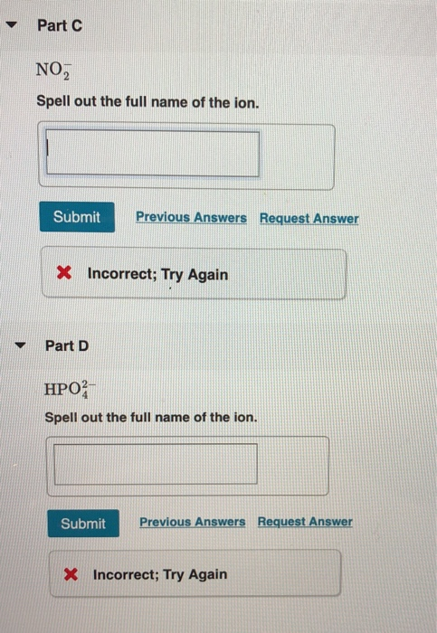 Solved Part C NO Spell out the full name of the ion. Submit | Chegg.com